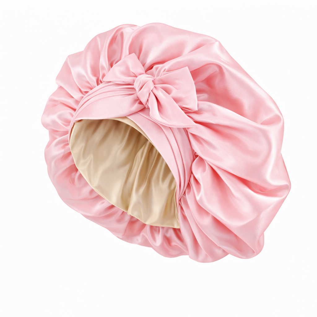 Curlsbym Satin bonnet med bindebånd – Curls by M